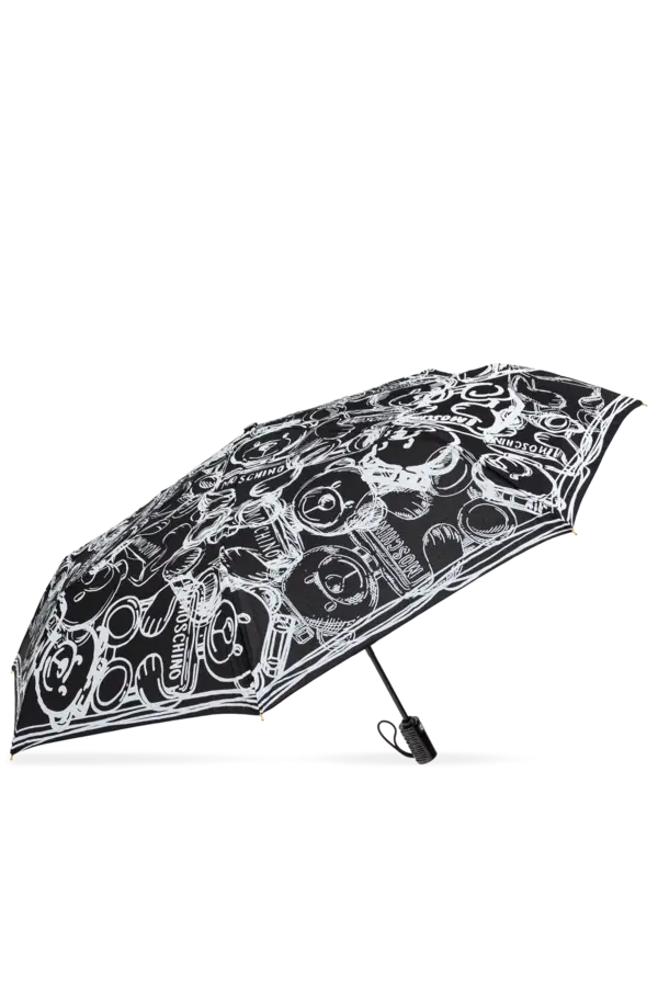 Moschino Folding Umbrella With Logo - Black