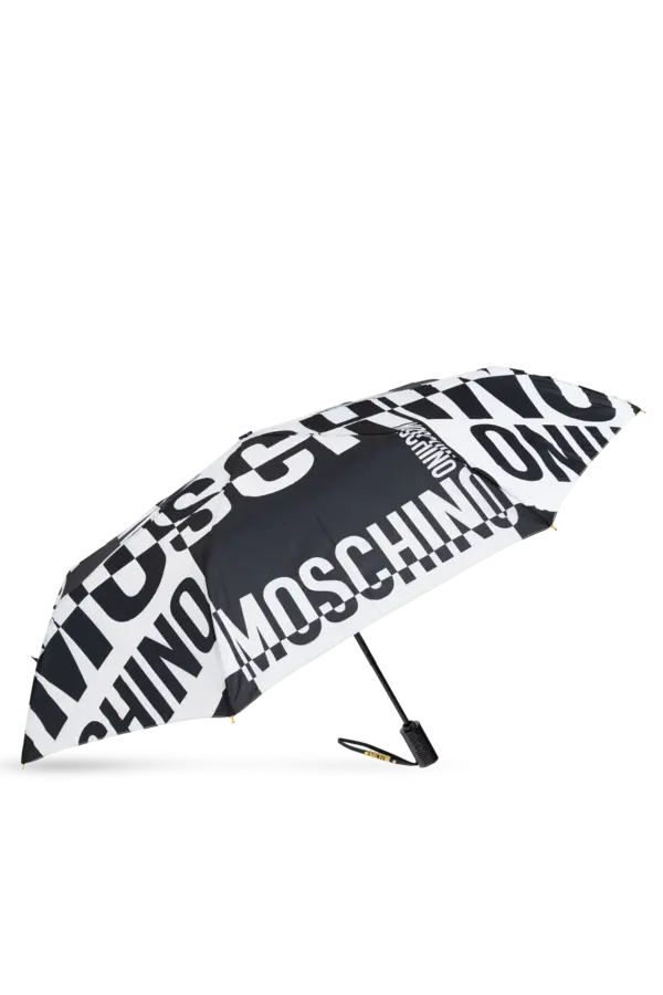Moschino Folding Umbrella With Logo - Black