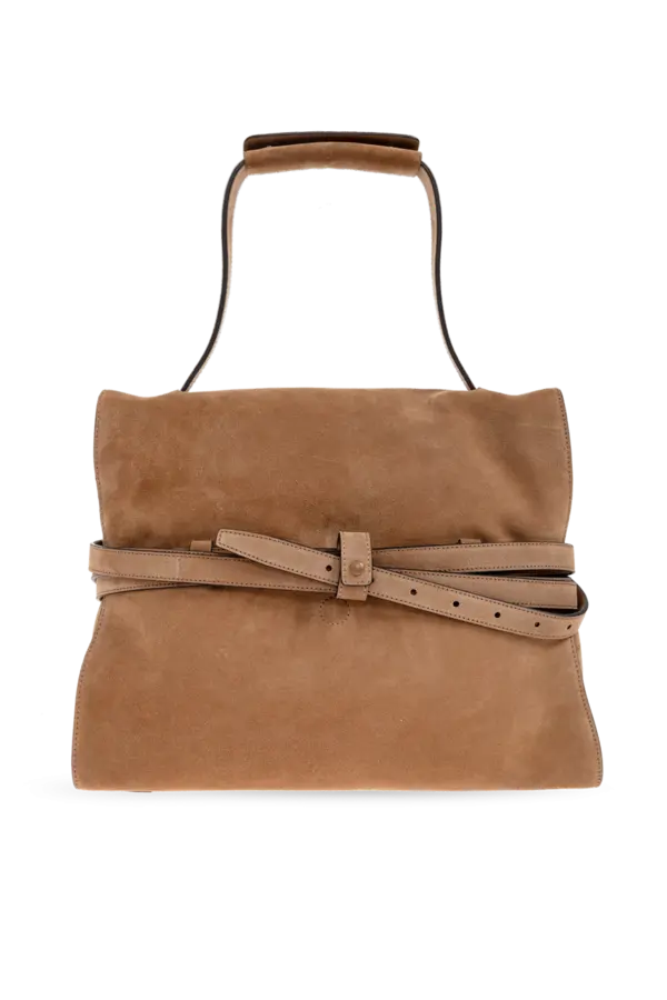 Moschino Suede Handbag With Buckled Strap - Brown