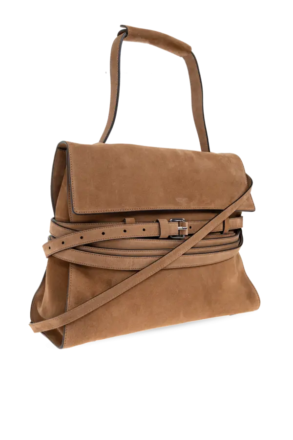Moschino Suede Handbag With Buckled Strap - Brown
