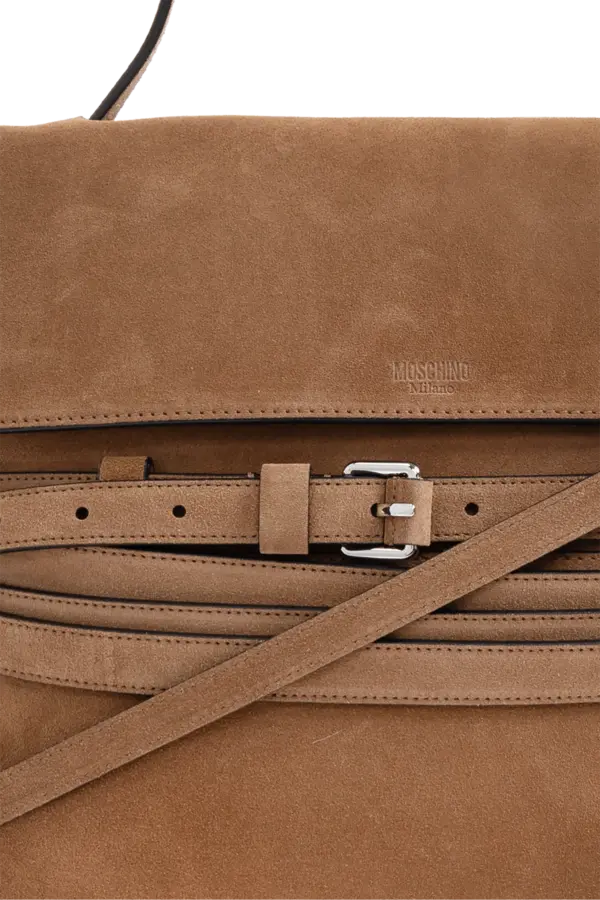 Moschino Suede Handbag With Buckled Strap - Brown