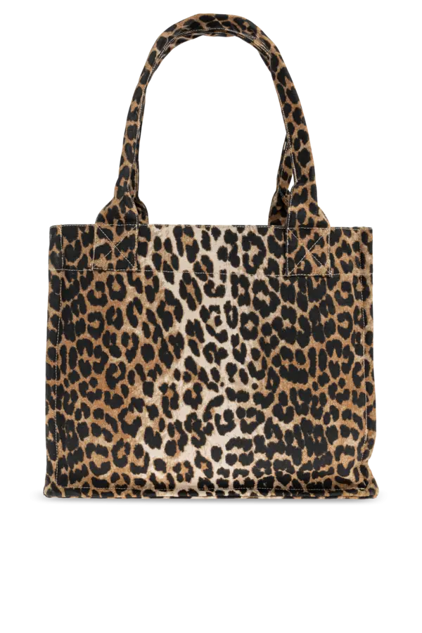 GANNI Leopard Print Shopper Bag - Beige