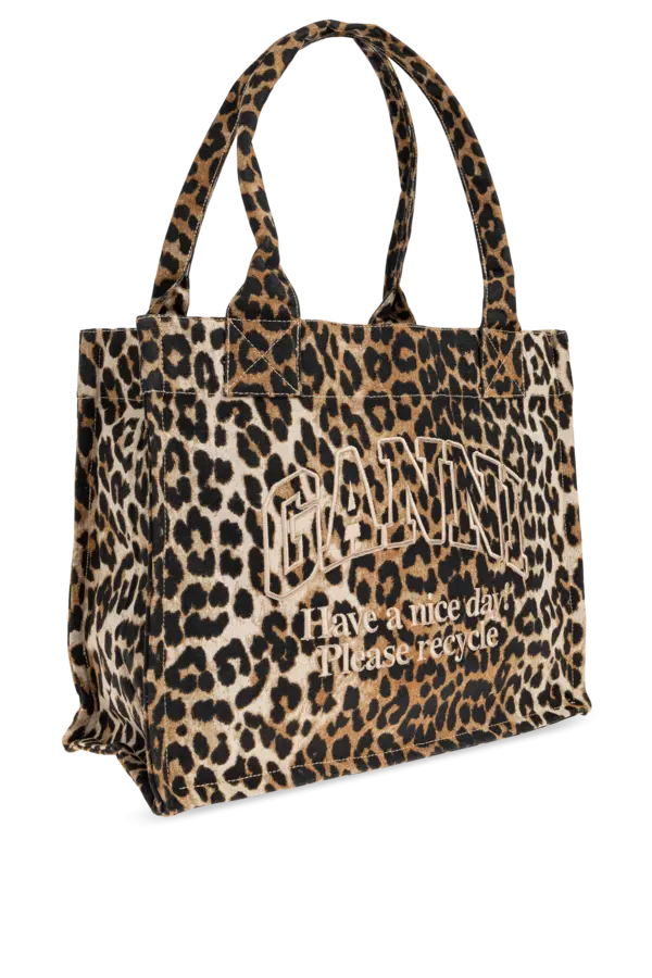 GANNI Leopard Print Shopper Bag - Beige