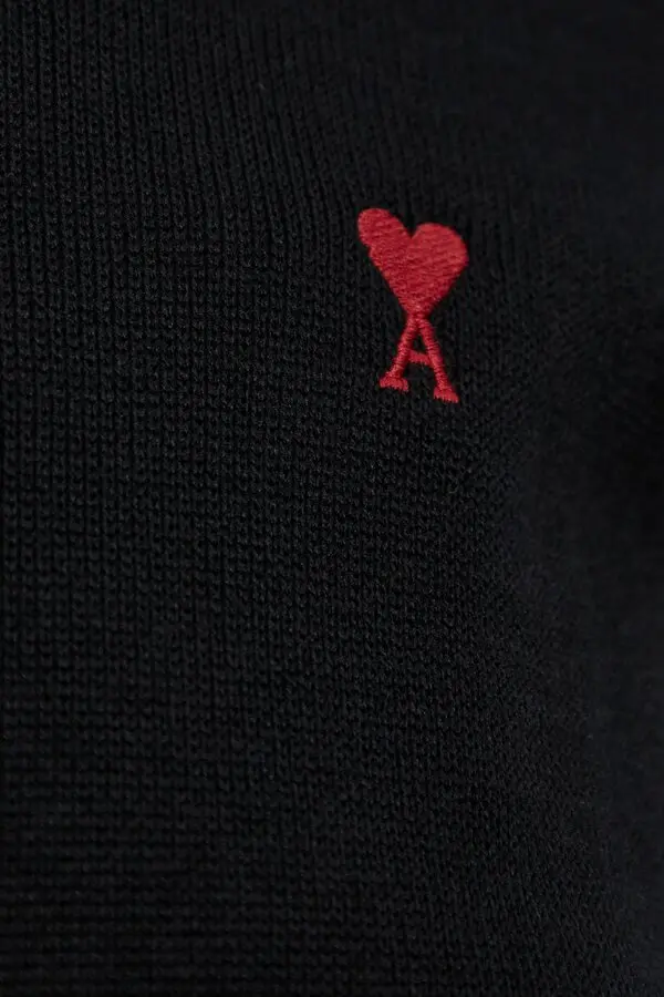 AMI Paris Wool Turtleneck With Embroidered Logo - Black