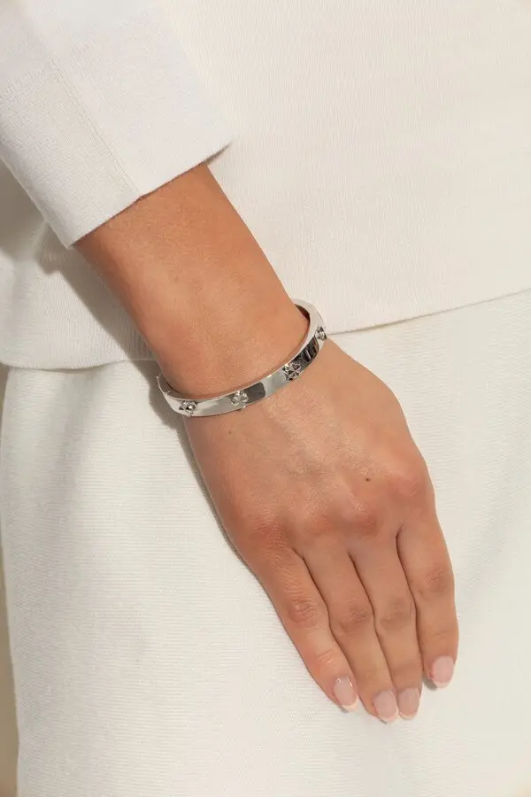 Kate Spade New York Embossed Logo Brass Bracelet - Silver