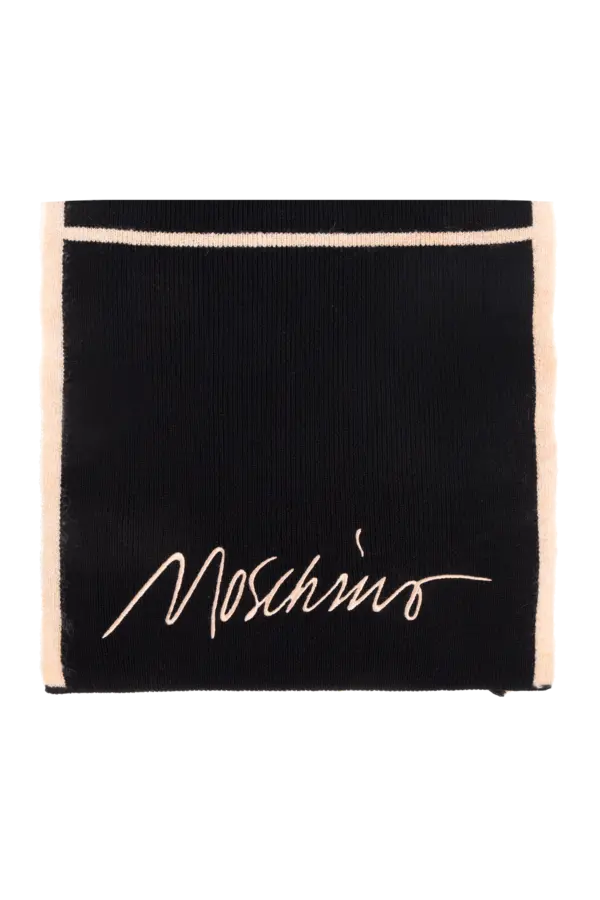 Moschino Wool Scarf With Logo - Black
