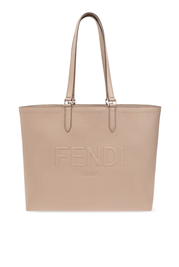 Fendi Embossed Logo Shopper Bag - Beige