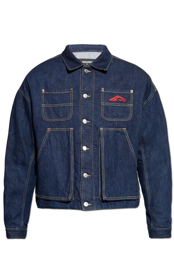 Dsquared2 Icon Embroidered Denim Trucker Jacket - Navy Blue