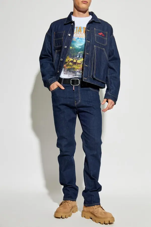 Dsquared2 Icon Embroidered Denim Trucker Jacket - Navy Blue