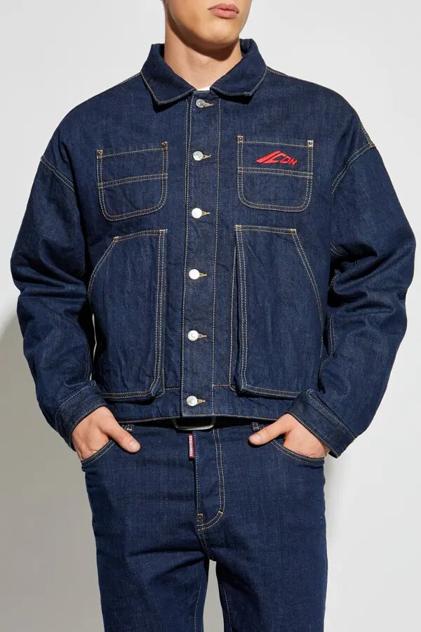Dsquared2 Icon Embroidered Denim Trucker Jacket - Navy Blue