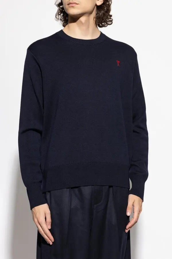 AMI Paris Sweater With Embroidered Logo - Navy Blue