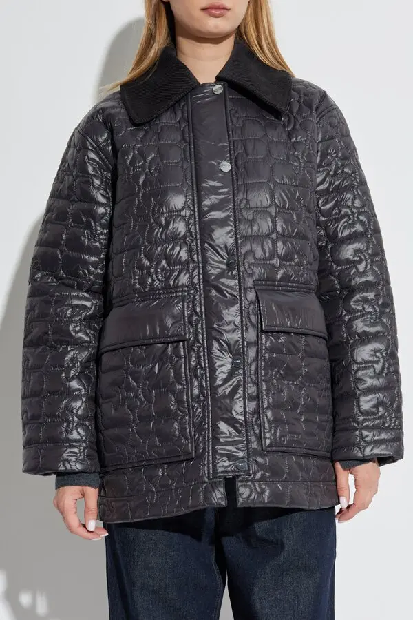 GANNI Quilted Oversized Jacket - Grey