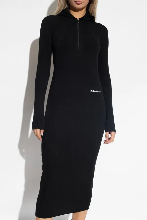 JIL SANDER Ribbed Wool-blend Hoodie Dress
