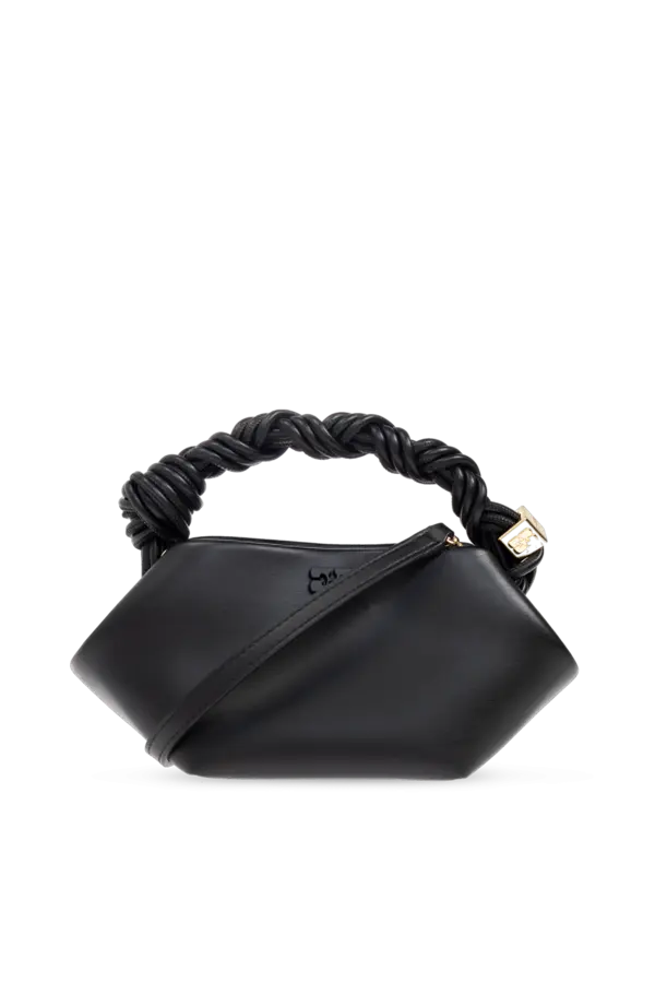 GANNI Recycled Leather Handbag With Braided Top Handle - Black
