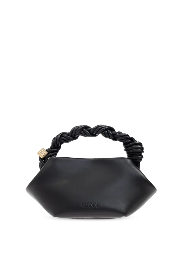 GANNI Recycled Leather Handbag With Braided Top Handle - Black