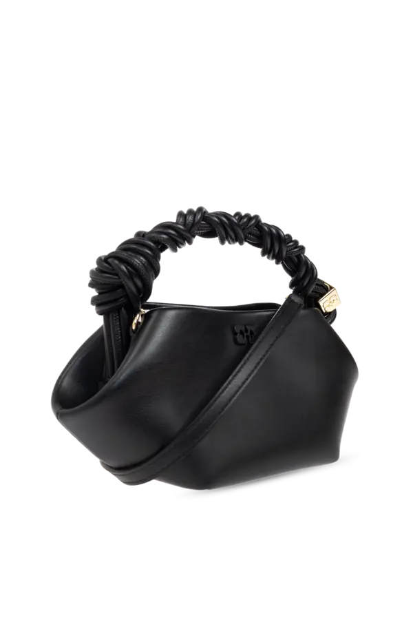 GANNI Recycled Leather Handbag With Braided Top Handle - Black