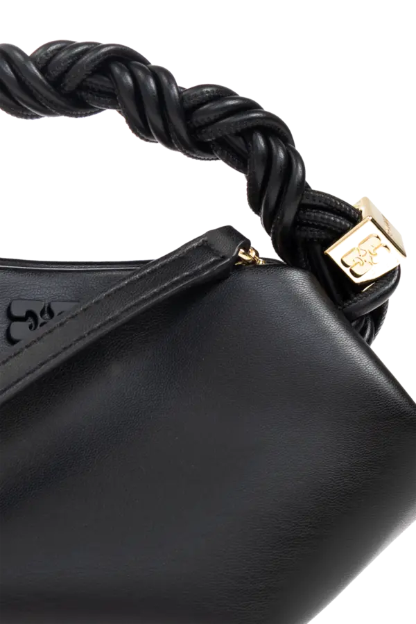GANNI Recycled Leather Handbag With Braided Top Handle - Black