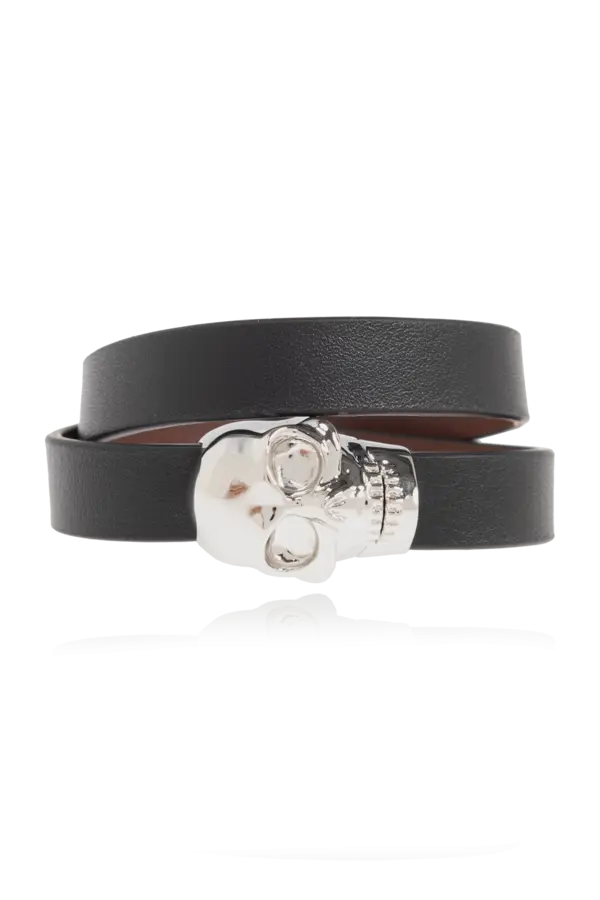 Alexander McQueen Leather Bracelet With Skull Clasp - Black