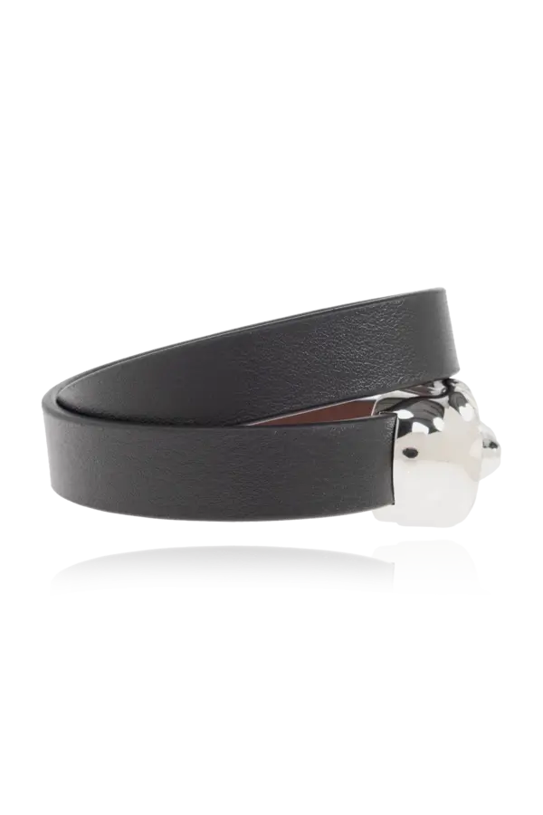 Alexander McQueen Leather Bracelet With Skull Clasp - Black