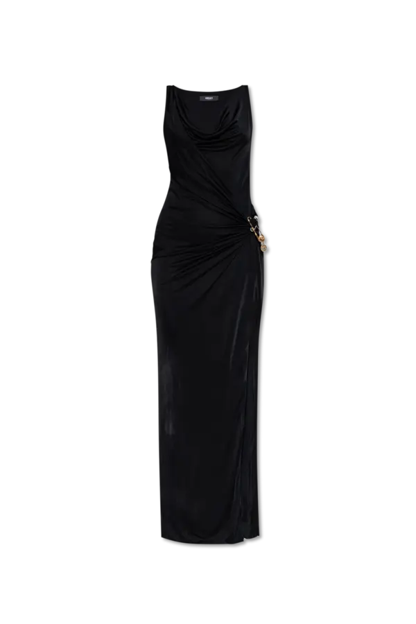 Versace Logo Embellished Draped Viscose Dress