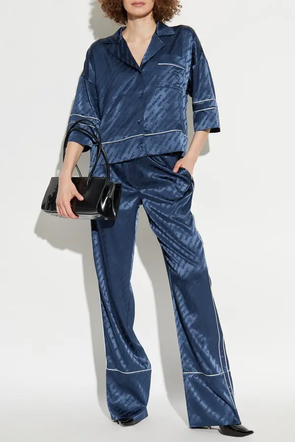 Off-White Satin Trousers With Monogram