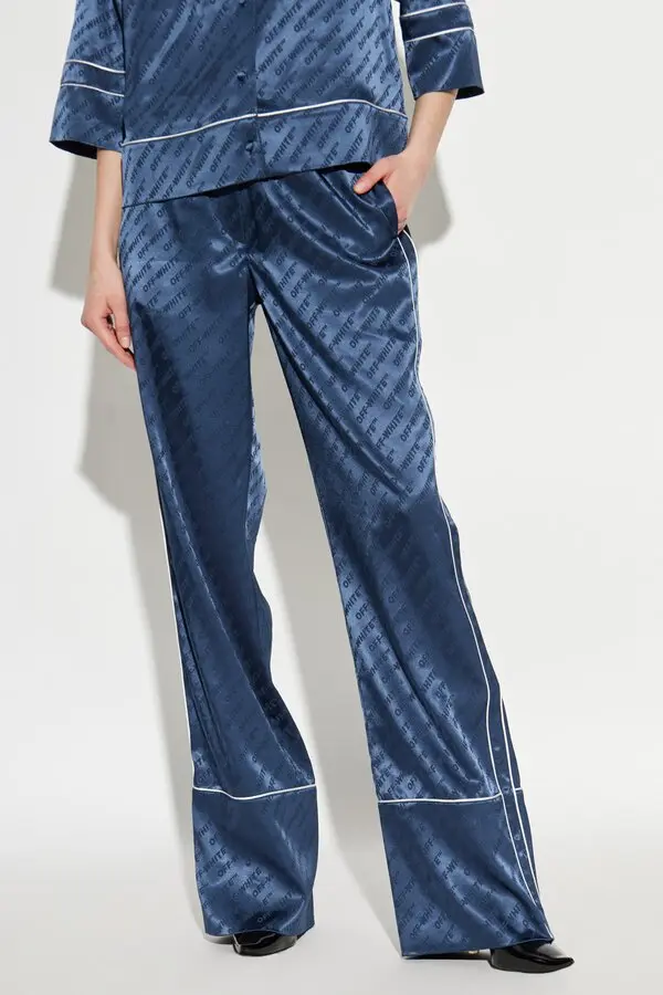Off-White Satin Trousers With Monogram