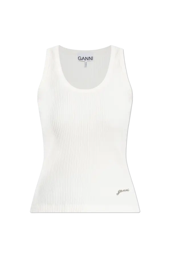 GANNI Ribbed Spaghetti Strap Top