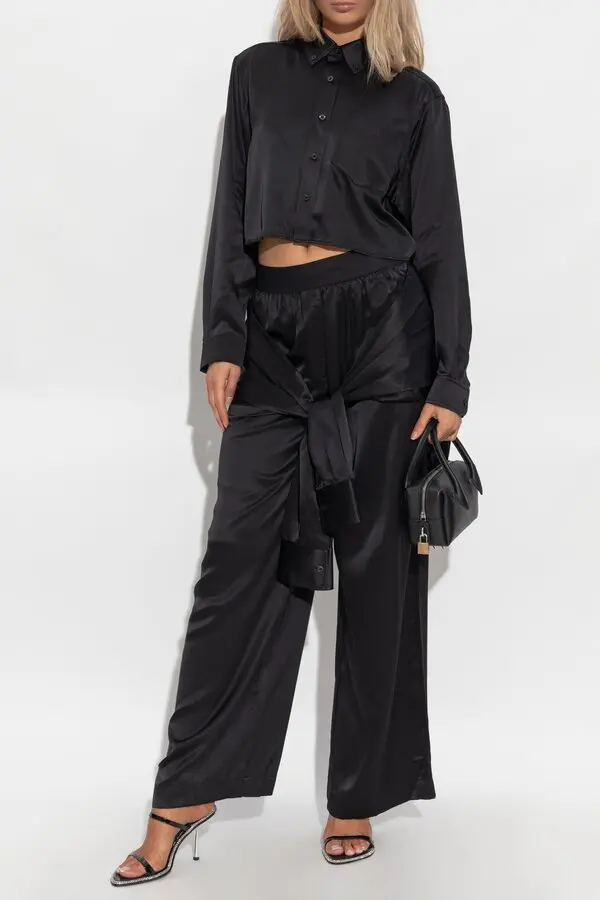 Alexander Wang Silk Palazzo Trousers With Overlay