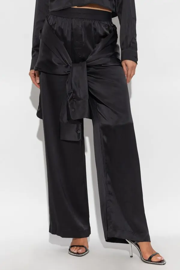 Alexander Wang Silk Palazzo Trousers With Overlay