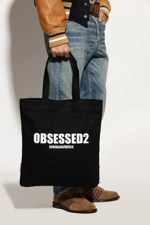 Dsquared2 Cotton Shopper Tote Bag With 'obsessed2' Inscription - Black