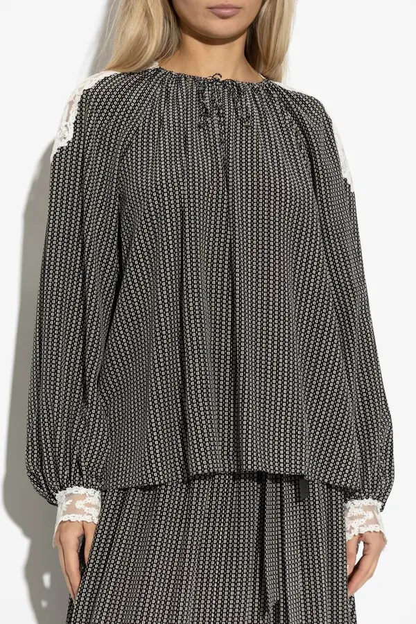 Chloé Silk Blouse With Geometric Print And Lace Detail