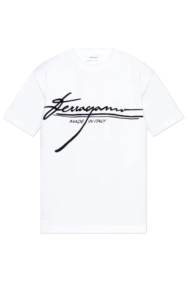 FERRAGAMO T-shirt With A Logo And A Velvet Finish - White
