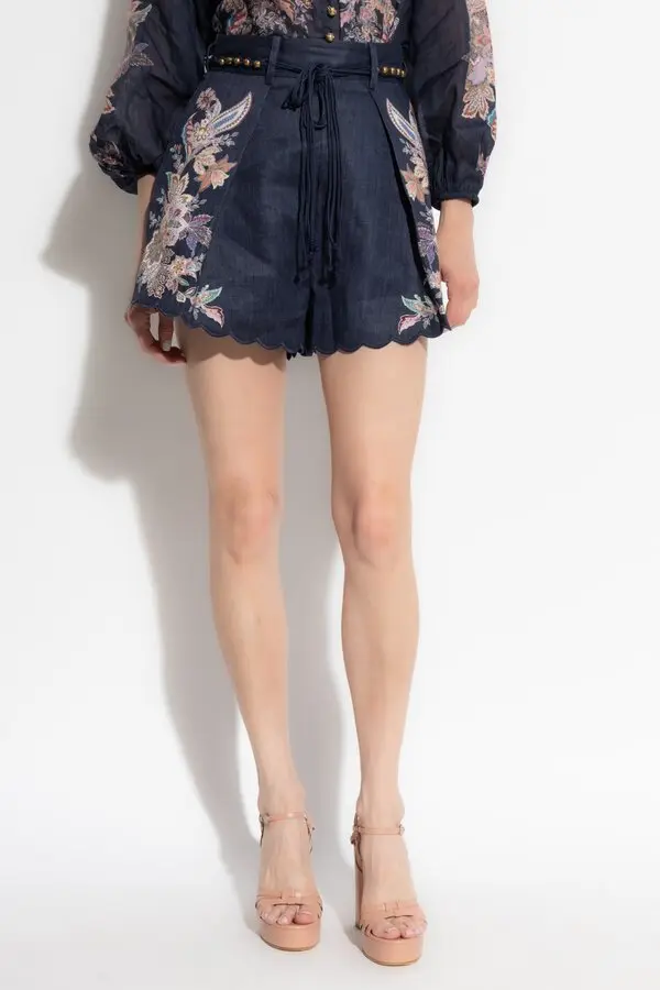 Zimmermann Linen Shorts With Floral Embroidery