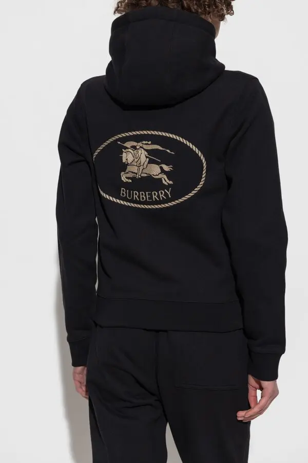Burberry Embroidered Equestrian Logo Cotton Knit Hoodie