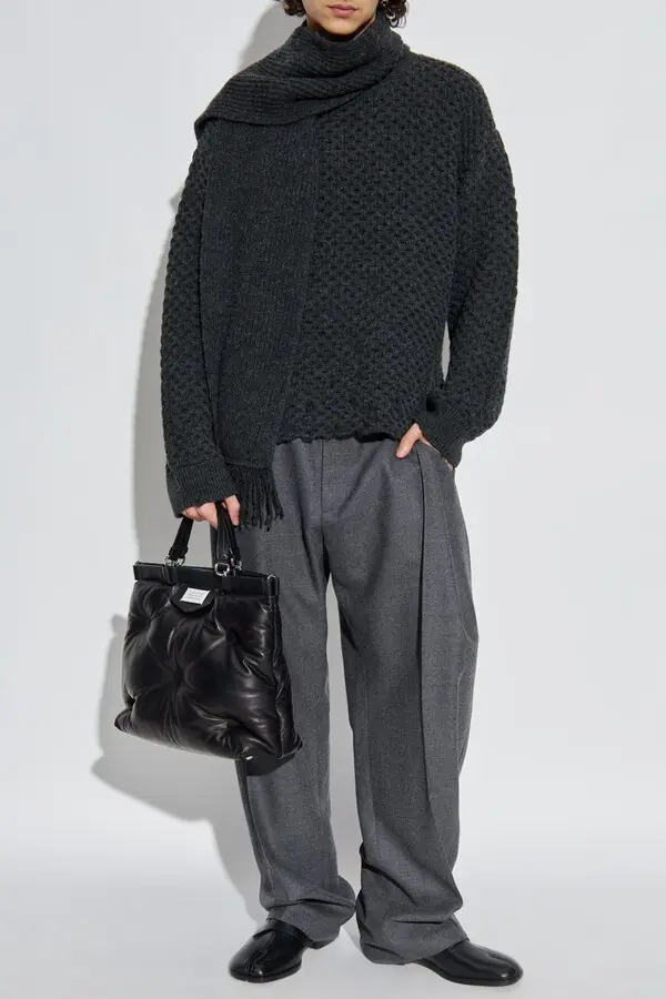 MAISON MARGIELA Wool-trimmed Sweater With Integrated Scarf