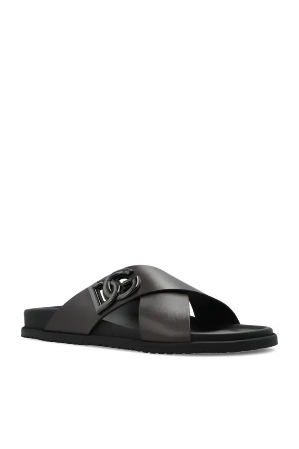 Dolce & Gabbana Leather Slides With Logo