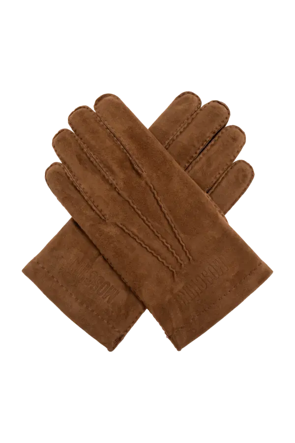 Moschino Suede Gloves With Embroidered Logo - Brown