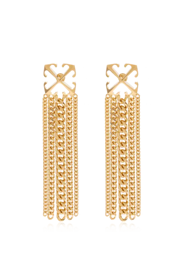 Off-White Brass Logo Earrings - Gold