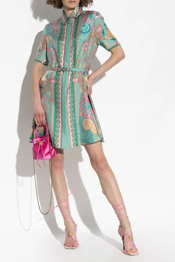 Versace Silk Mini Dress With Medusa Buckle