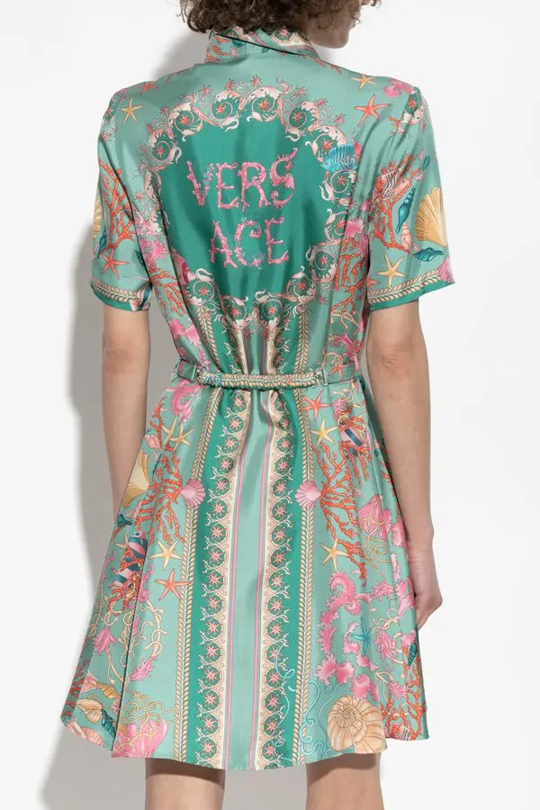 Versace Silk Mini Dress With Medusa Buckle