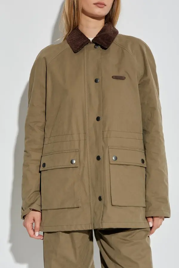 Moschino Collared Cotton Coat With Corduroy Detail