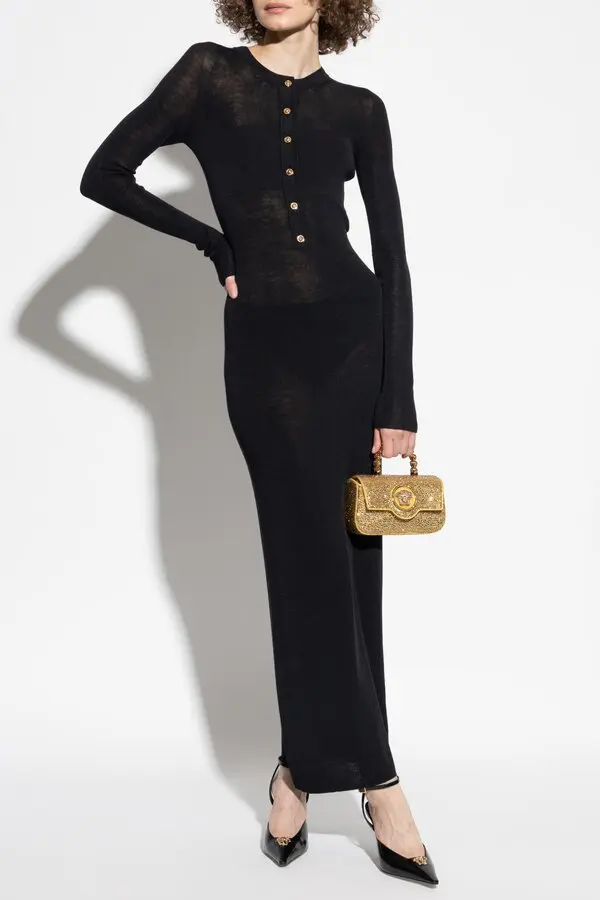 versace black dress with gold buttons VERSACE KIDS Girls Logo-Embellished Sleeveless Dress Black –  MAISONDEFASHION.COM main image 1