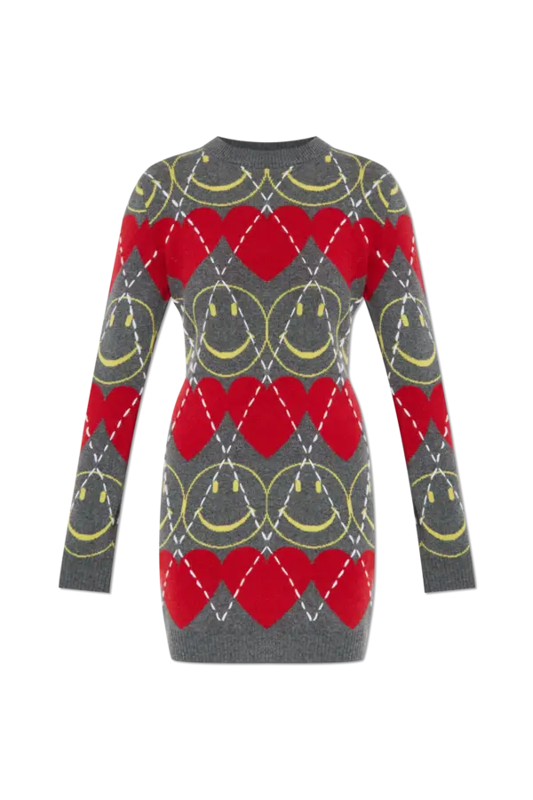 Moschino X Smiley Argyle Knit Mini Dress