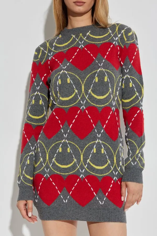 Moschino X Smiley Argyle Knit Mini Dress