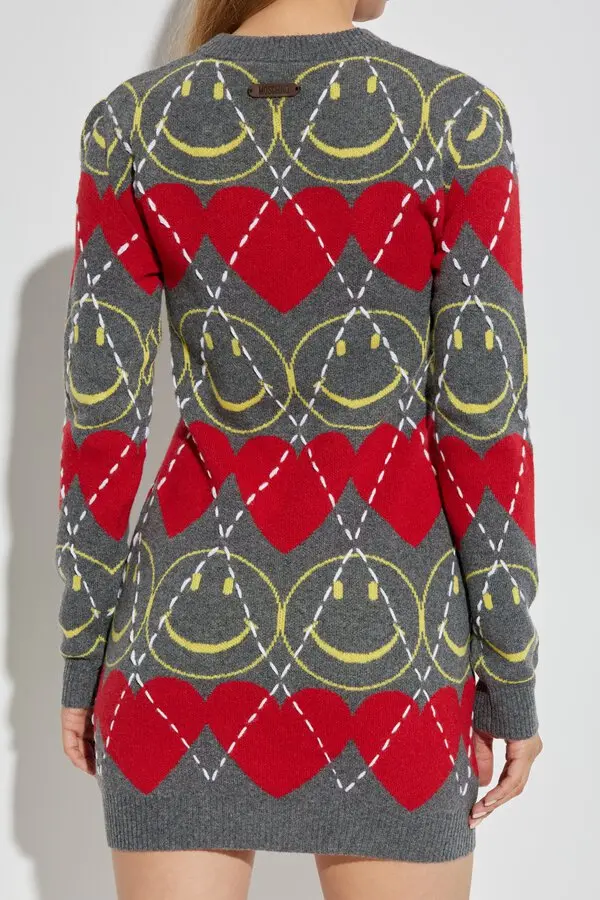 Moschino X Smiley Argyle Knit Mini Dress