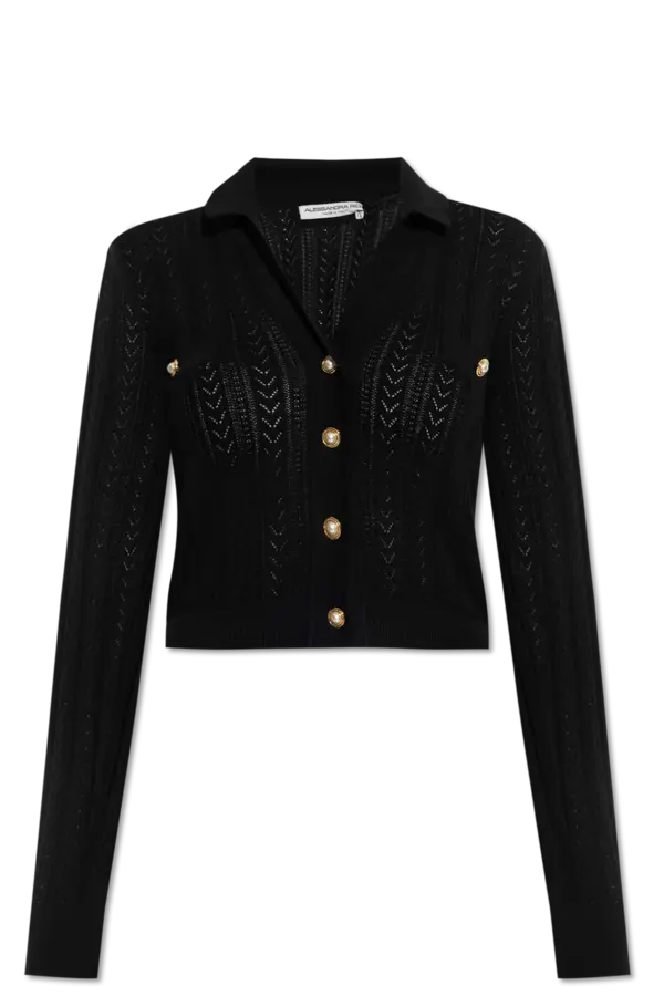 Alessandra Rich Cardigan With Decorative Knit And Pearl Buttons