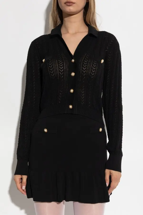 Alessandra Rich Cardigan With Decorative Knit And Pearl Buttons