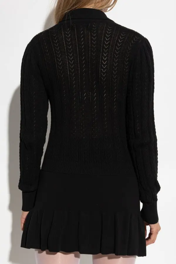 Alessandra Rich Cardigan With Decorative Knit And Pearl Buttons