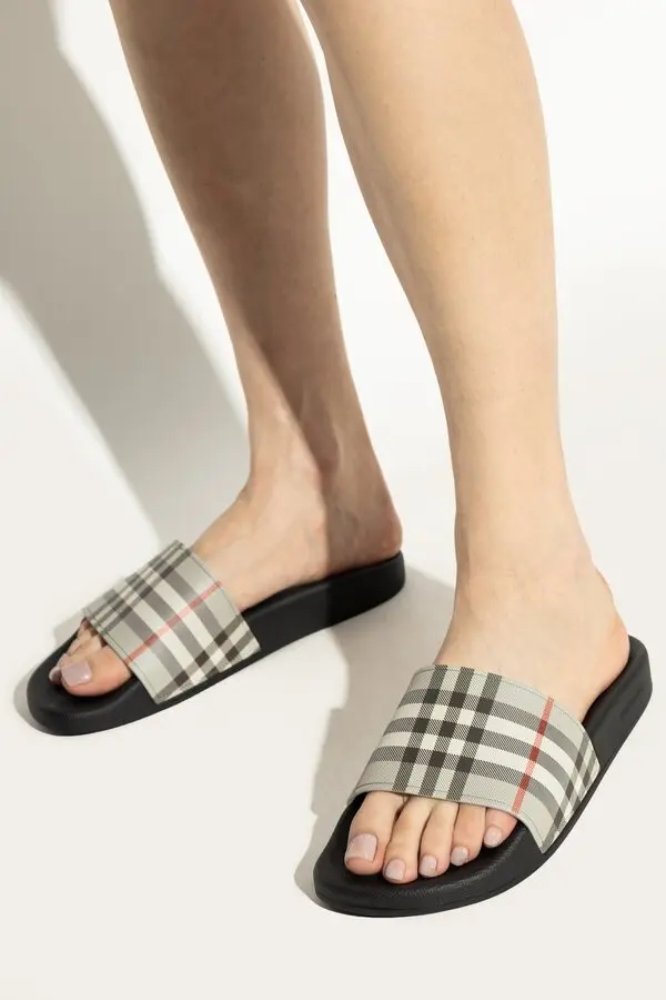 Burberry Gray Plaid Slide Sandals display picture 3