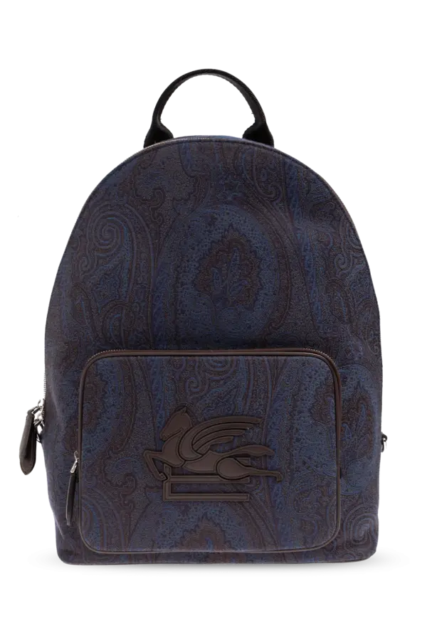 Etro Patterned Logo Backpack - Navy Blue
